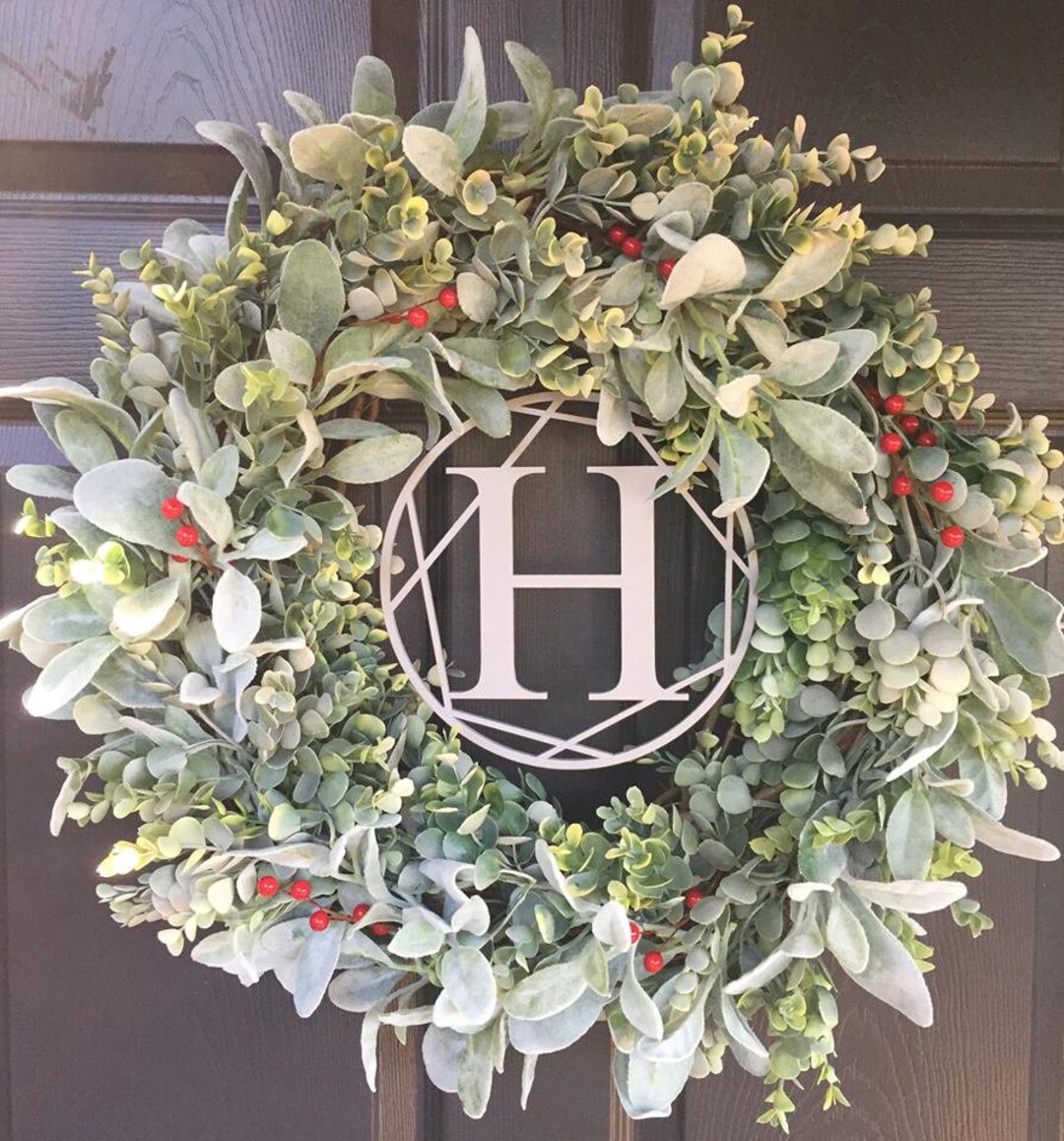 Wreath for Front Door - Front Door Wreath- Door Wreath - Monogram ...