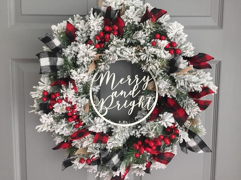 Christmas Wreath Farmhouse Christmas Wreath Buffalo Check Etsy