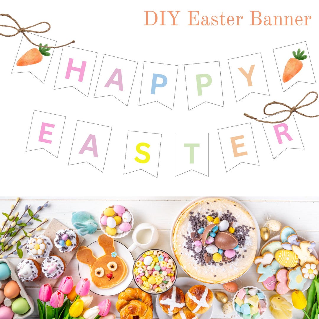 Happy Easter Banner | Easter Printable Banner | Easter Banner DIY | Easter Decor Banner | DIY ...