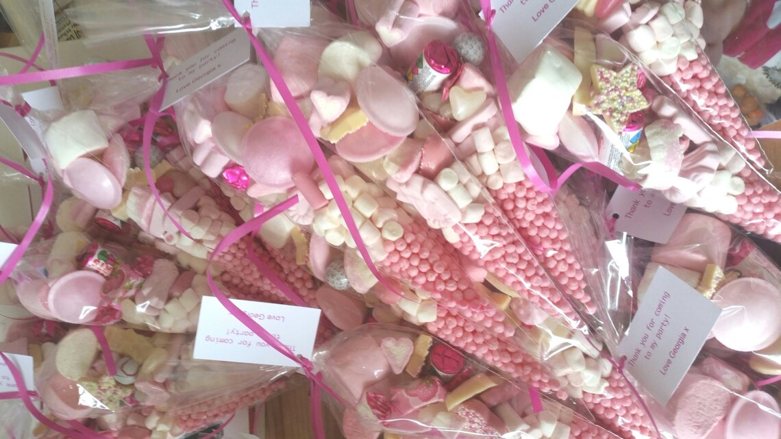 15 X Pink Pre-filled Sweet Cones Party Bags Favours | Etsy