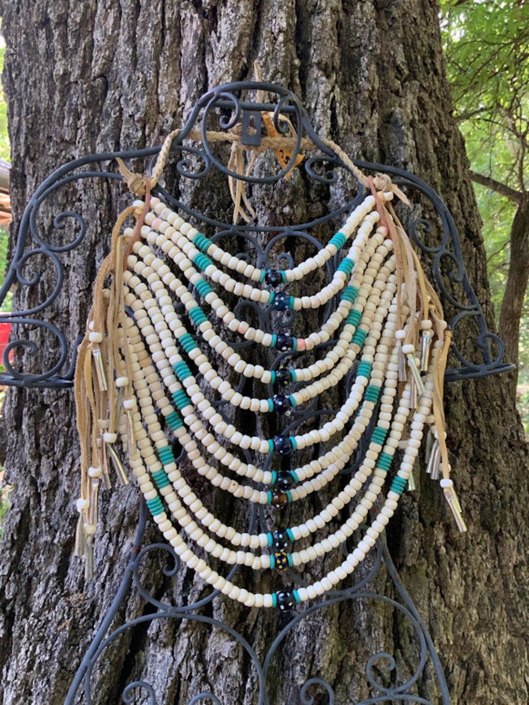 White Bone / Blue Turquoise Crow Loop Necklace - Native American Style ...