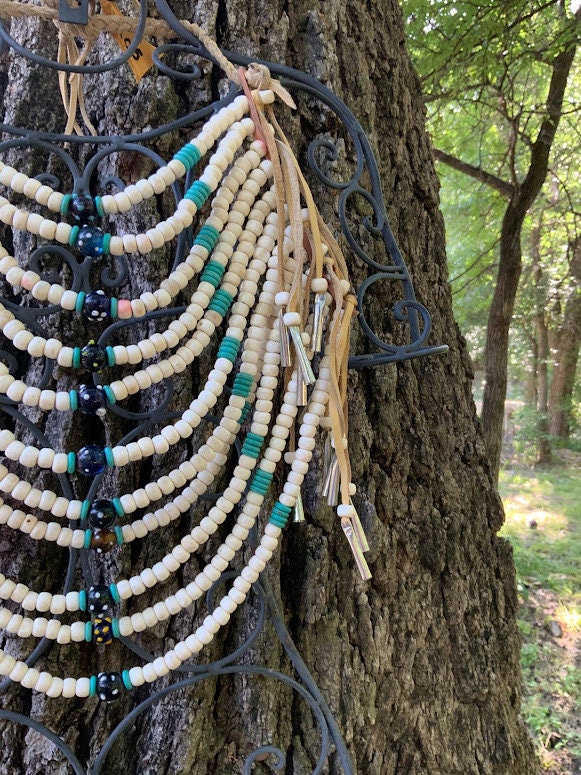 White Bone / Blue Turquoise Crow Loop Necklace Native - Etsy