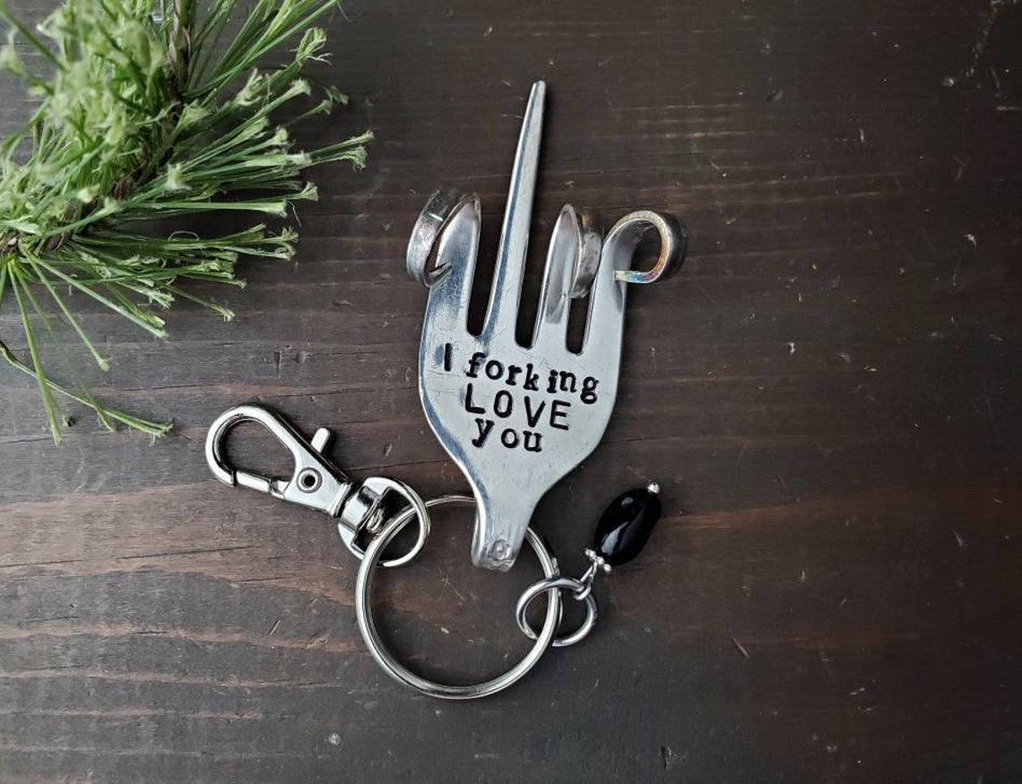 Fork Key Chain Valentine's Day Stamped I Love You Gift | Etsy