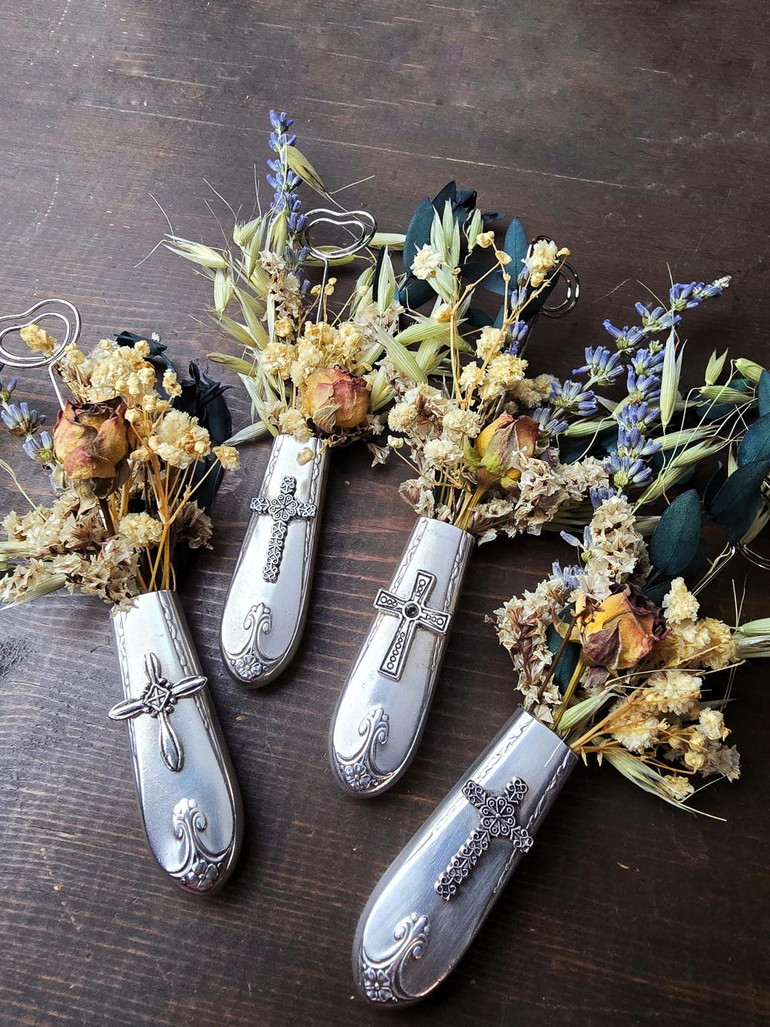 Vintage Knife Bud Vase Magnet With Dried Flowers, Heart Photo Clip ...