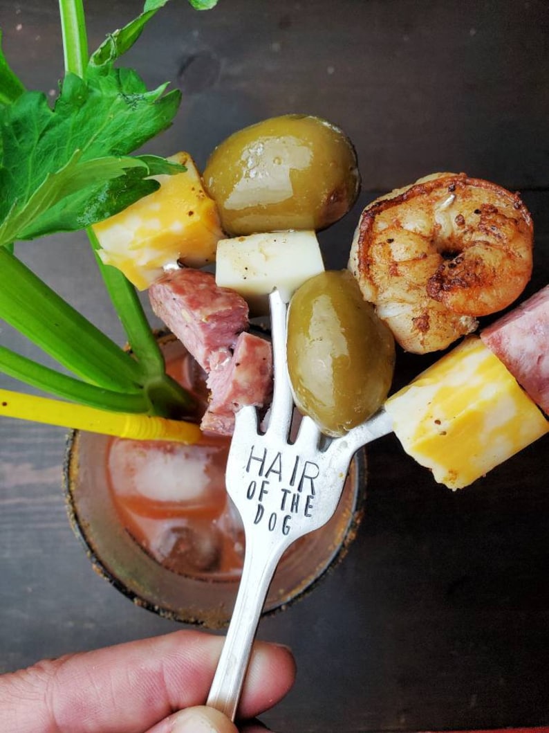 Hand Stamped Vintage Silverware Fork, Hair of the Dog, Bloody Mary - Etsy