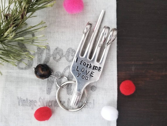 Fork Key Chain Valentine's Day Stamped I Love You Gift | Etsy