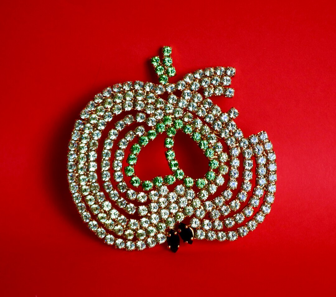 Vintage Rena Long Brooch Apple Rhinestone - Etsy