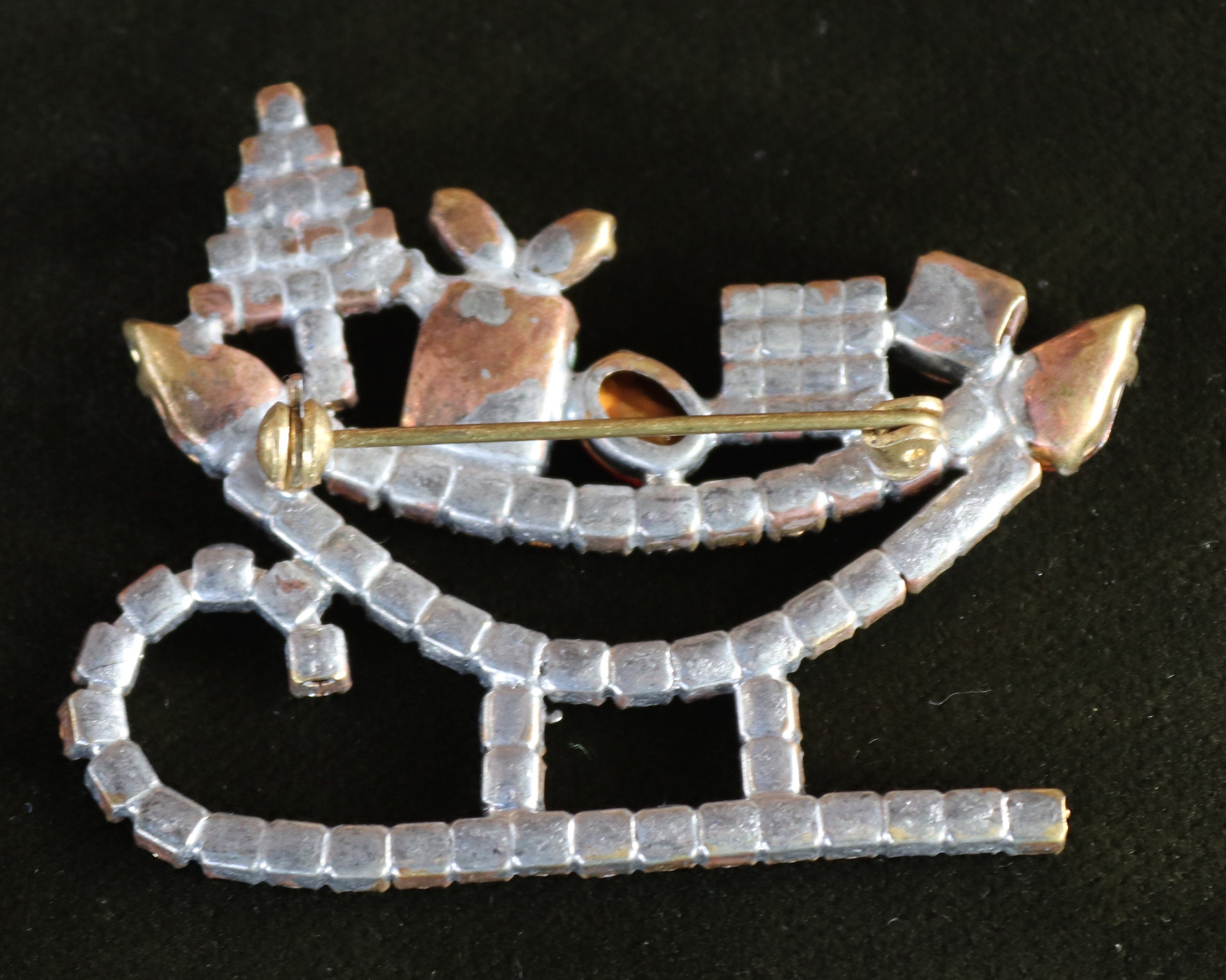1 X Vintage Christmas Sled Sleigh Brooch Pin Rhinestone | Etsy