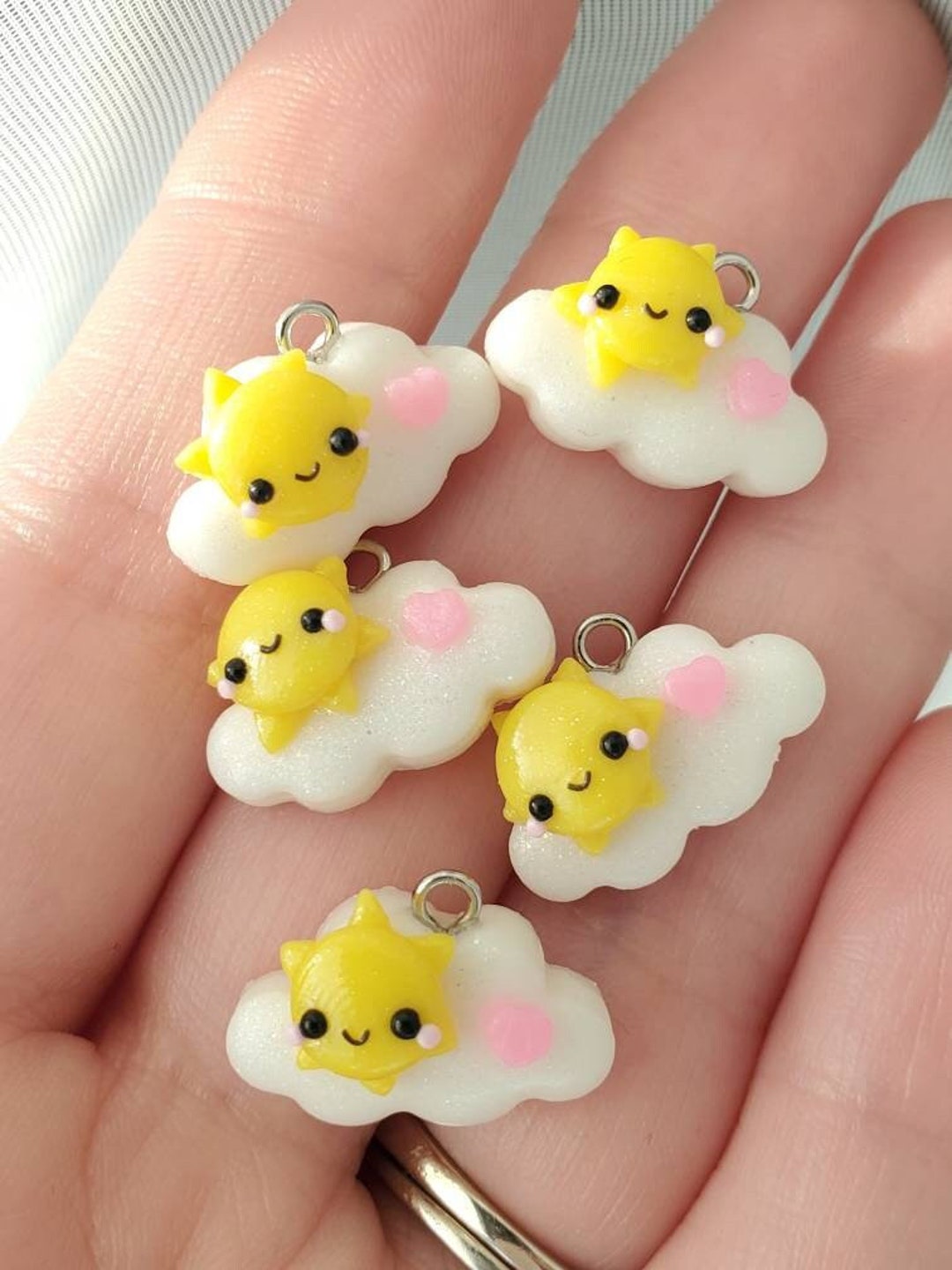 Happy Sun Cloud Charm, Polymer Clay Charm, Progress Keeper, Kawaii ...