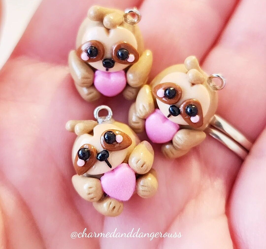 Sloth Charm, Kawaii Sloth, Knitting Charm, Progress Keeper, Clay Charm ...