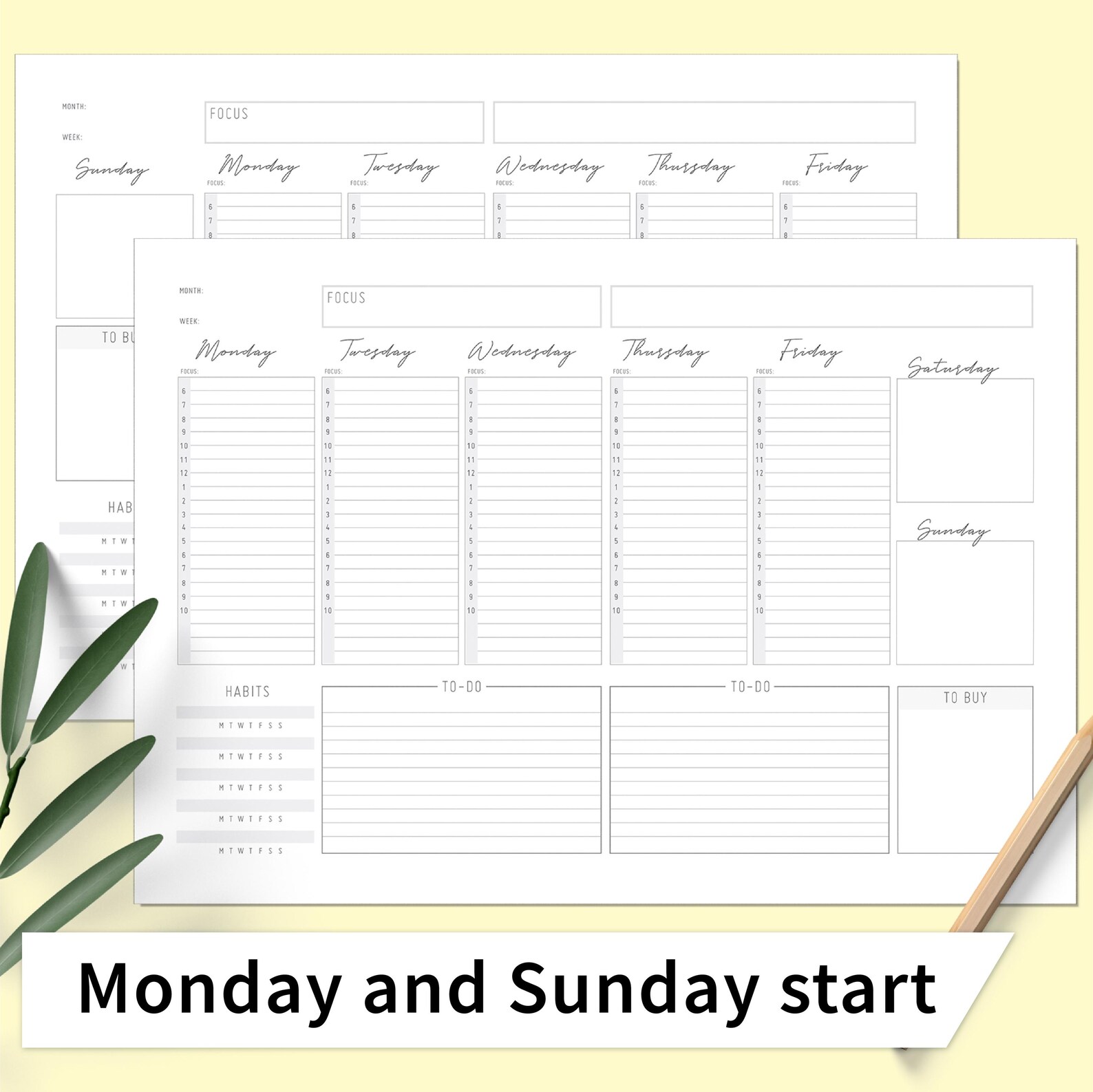 Weekly Planner Printable A4 A3 – Minimal Weekly Schedule, Monday/sunday ...