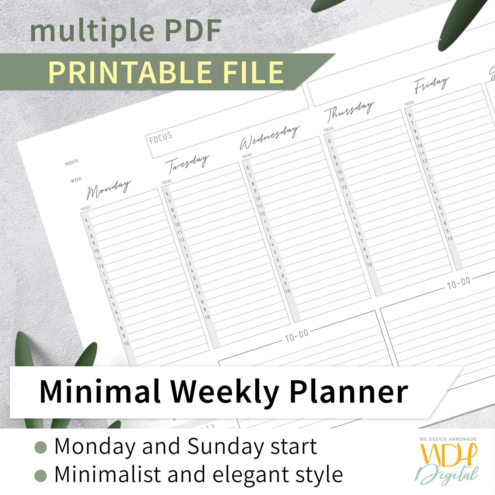 Weekly Planner Printable A4 A3 – Minimal Weekly Schedule, Monday/sunday ...