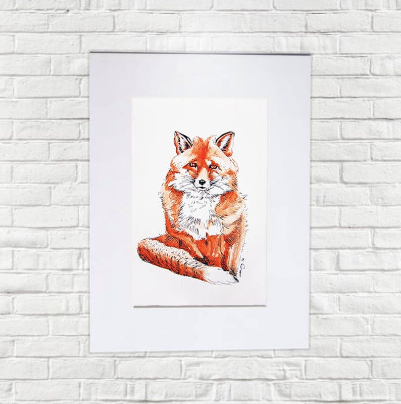Fox Watercolour - Ink Pen Drawing - Original Pen & Watercolour Drawing ...