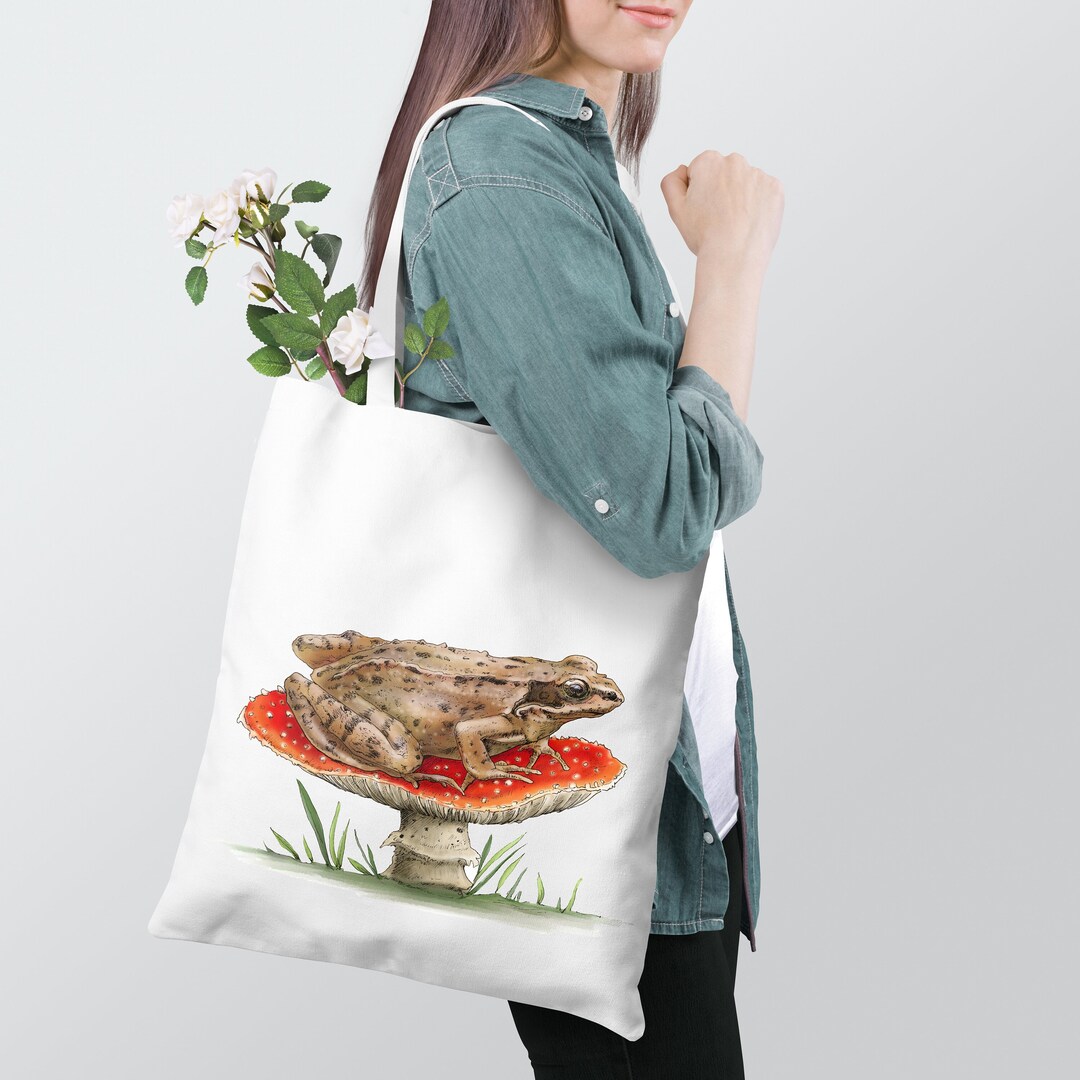 Wildlife Tote Bags Frog & Toadstool Smiley Hedgehog Badger Couple Bunny Couple Small Forest ...