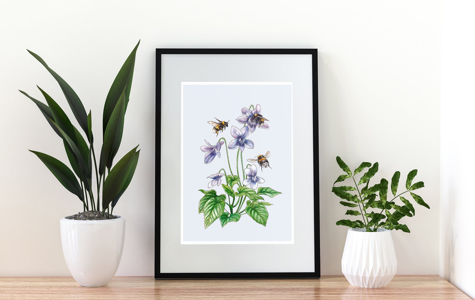 Dog Violets and Bumblebees Print - Bee and Flowers Illustration - Bee ...