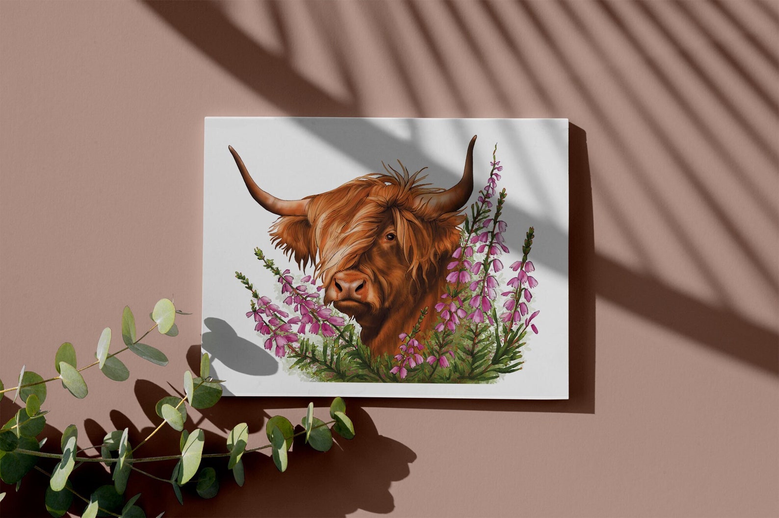 Highland Cow & Heather Print - Heilan Coo Drawing - Hairy Coo Digital ...