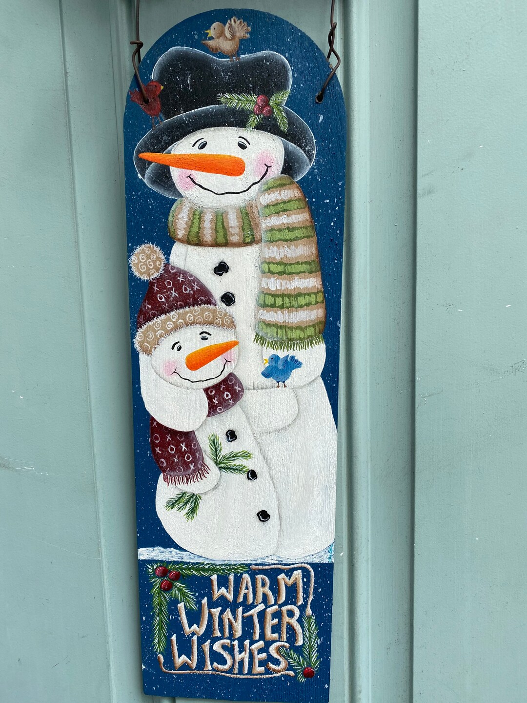 Hand Painted Snowmen Winter Welcome Sign, Reclaimed Wood - Etsy