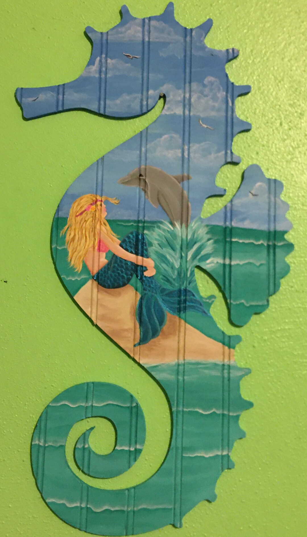 Mermaid & Dolphin on Seahorse Wall Decor, Door Decor - Etsy