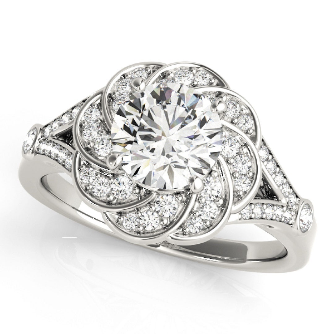 Floral Diamond Engagement Ring With Split Band & Filigree, 1 Carat F ...