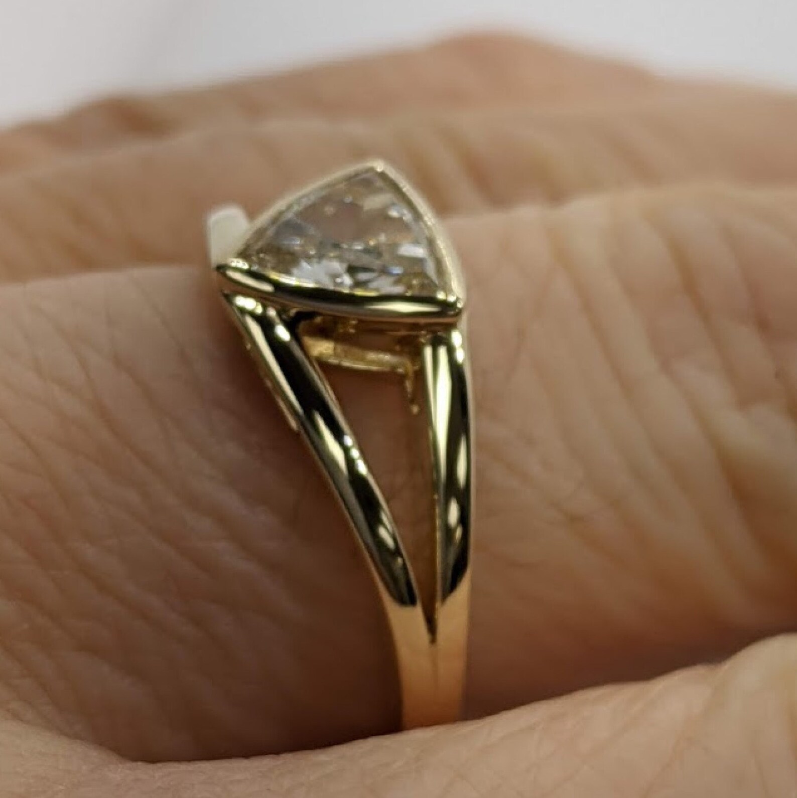 Trillion Diamond Solitaire Bezel Set Split Band Engagement Ring 14k ...