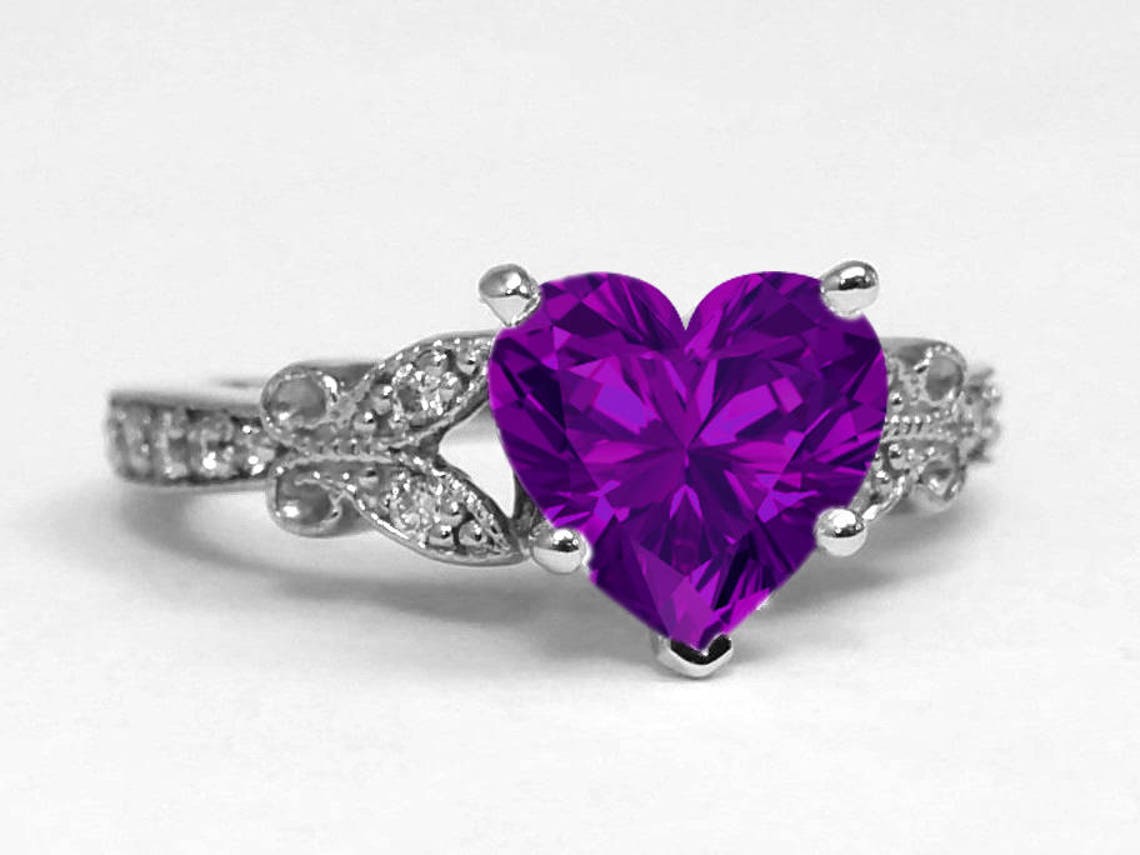 Amethyst Heart Shape Butterfly Vintage Engagement Ring - Etsy