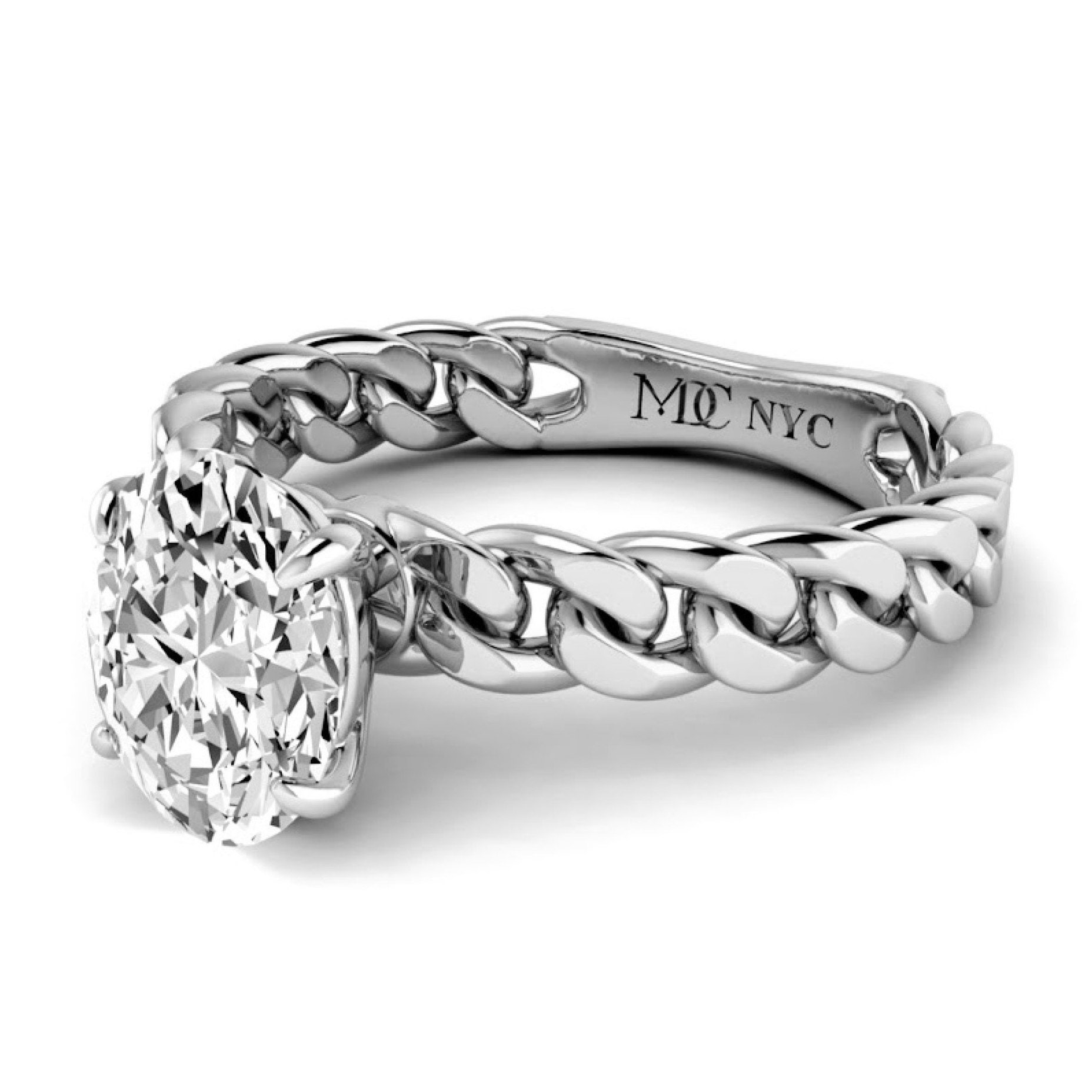 Cuban Links Solitaire Engagement Ring 14K White Gold Lab - Etsy