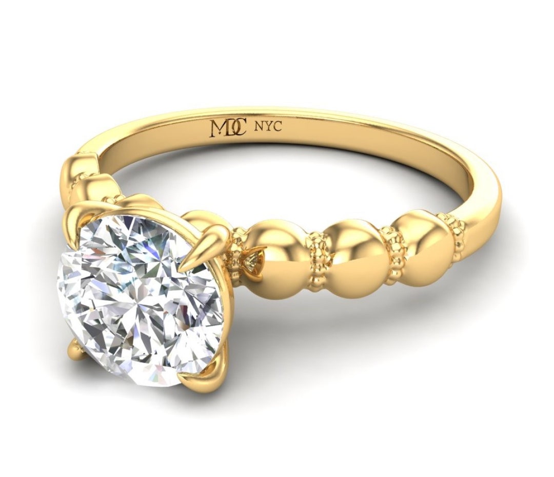 Round Diamond Lab Grown Beads Engagement Ring F VS2 IGI Certified - Etsy