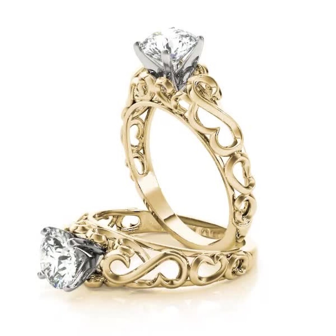 Filigree Solitaire Engagement Ring Yellow Gold 1 Carat - Etsy