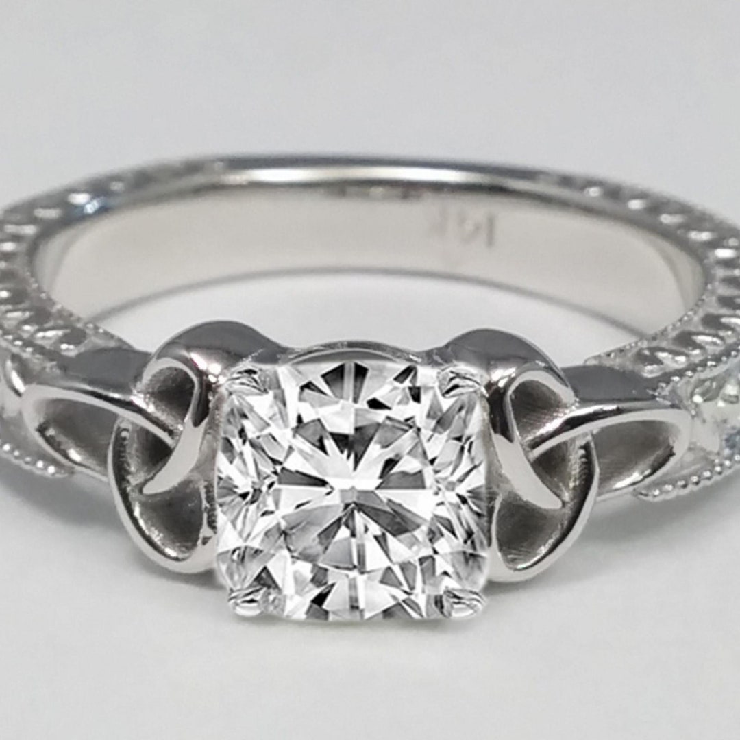 Cushion Diamond Celtic Trinity Knot Engagement Ring Low - Etsy
