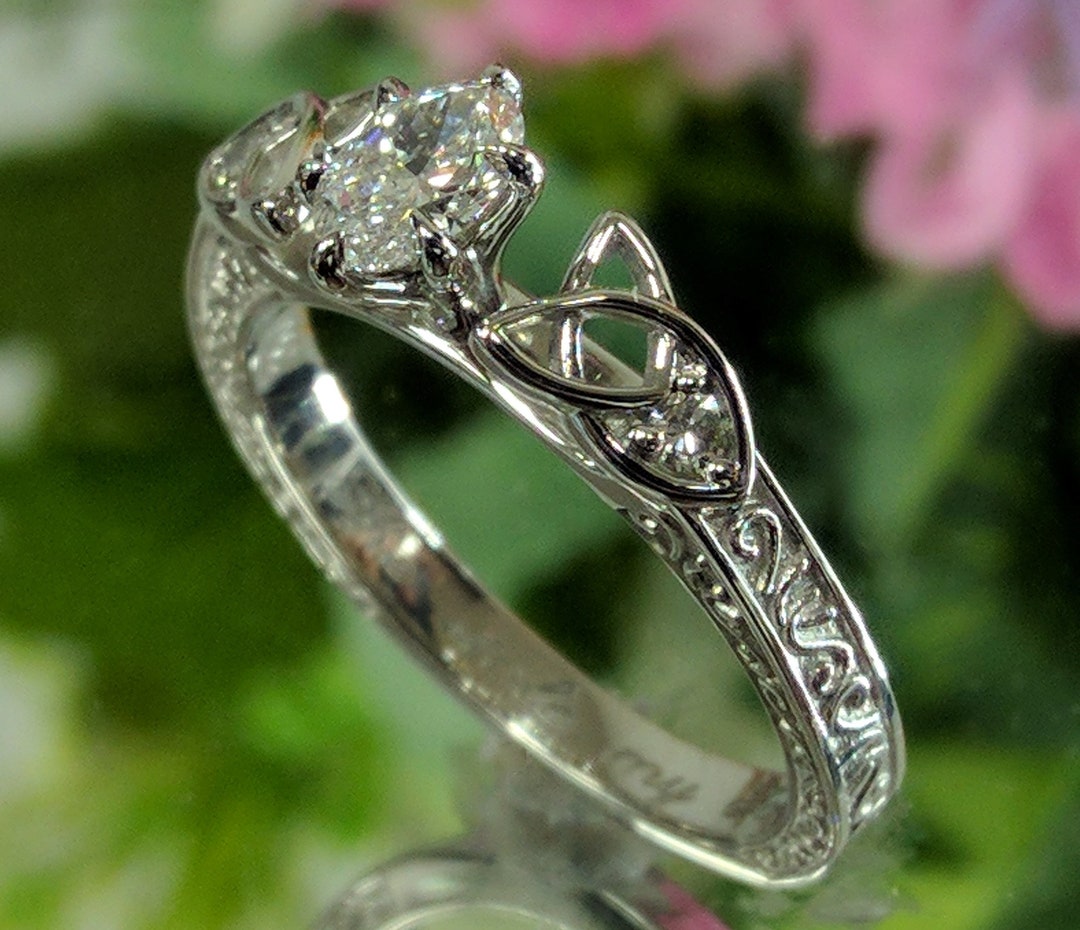 Oval Diamond Trinity Love Knot Celtic Engagement Ring With Engraving ...
