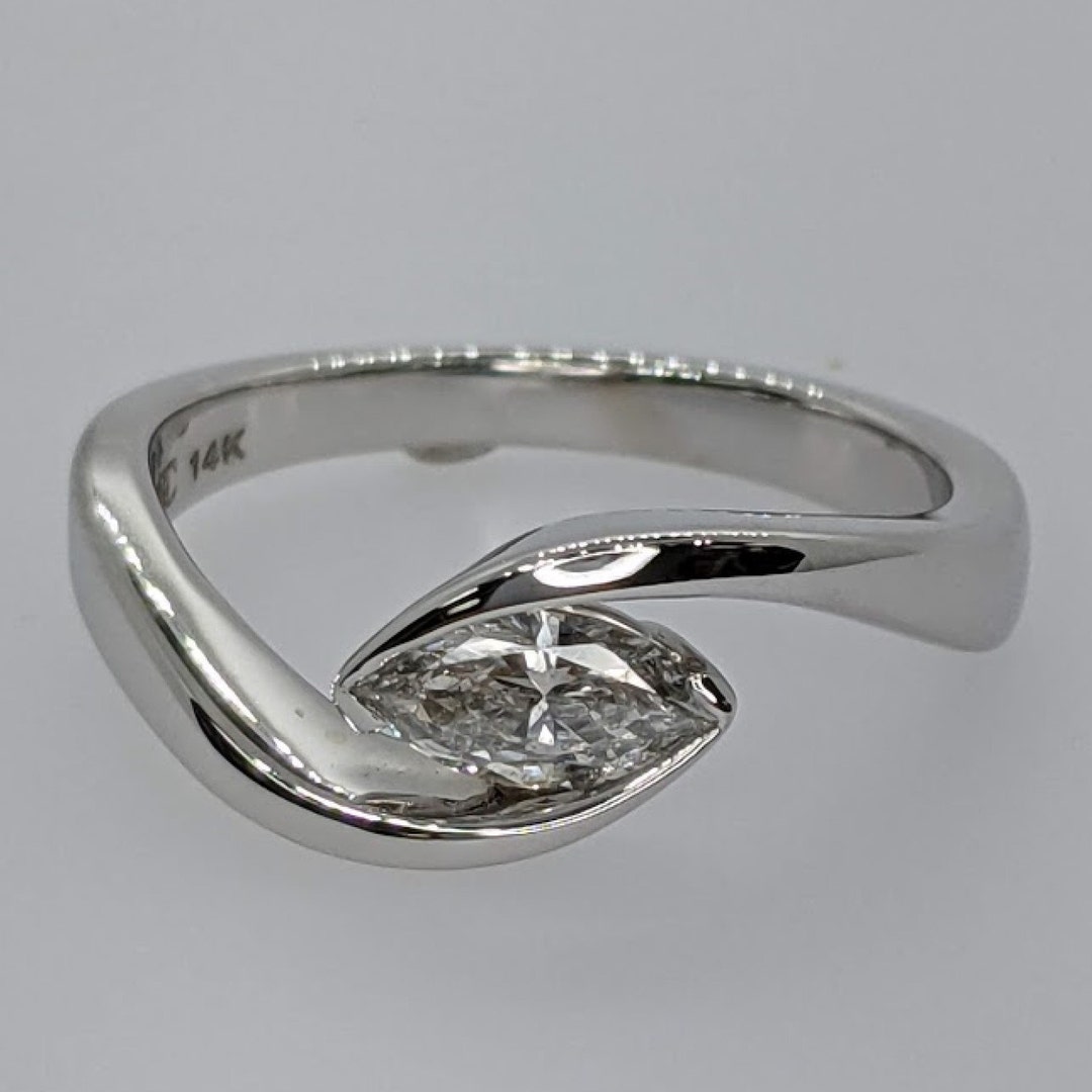 Marquise Diamond Solitaire Horizontal Swirl Engagement Ring Bezel Set ...