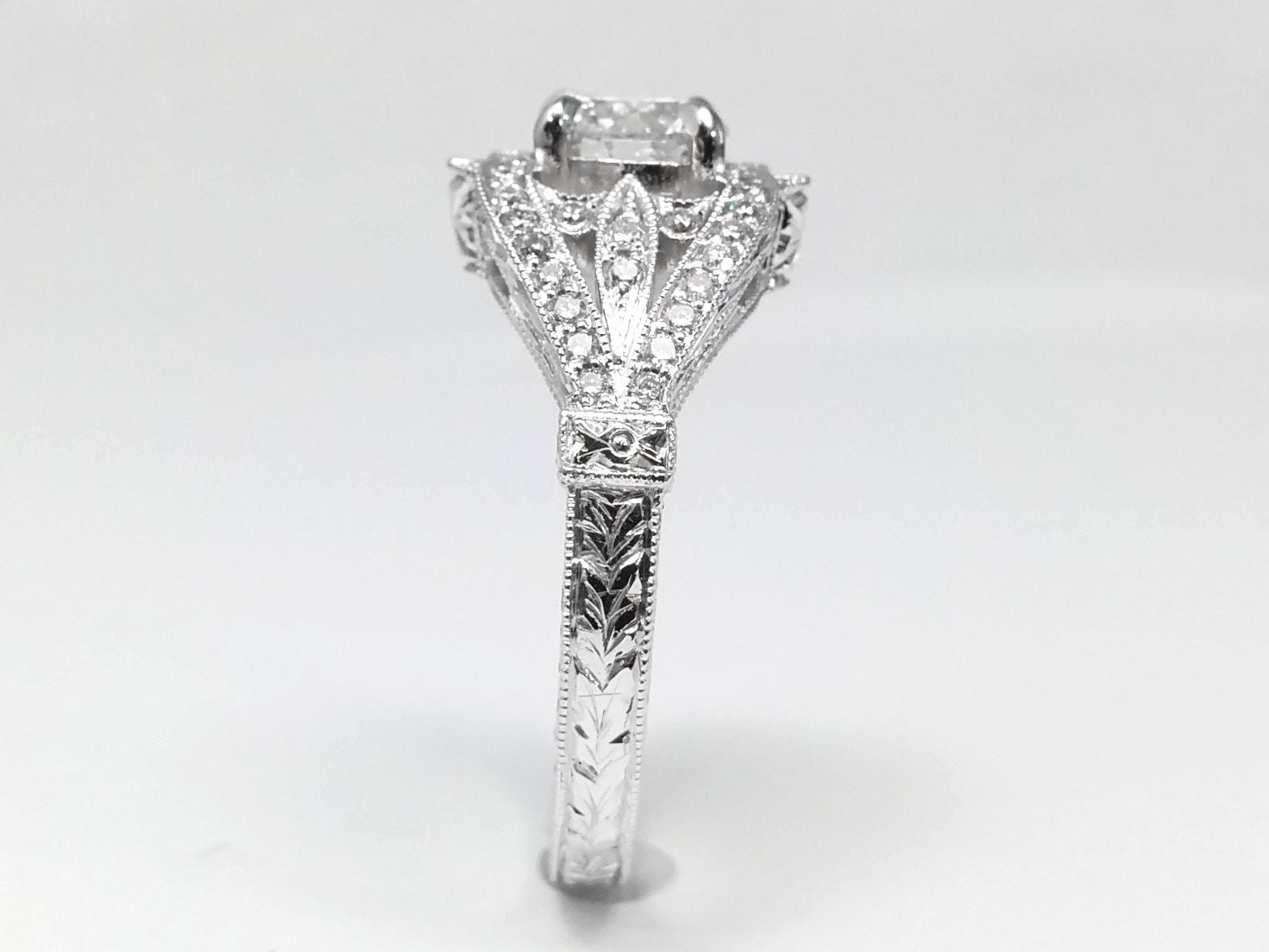 Vintage Filigree Diamond Engagement Ring Hand Engraved Band - Etsy