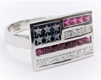 Great Britain Flag Ring With Sapphire Ruby and Diamonds / British Flag ...