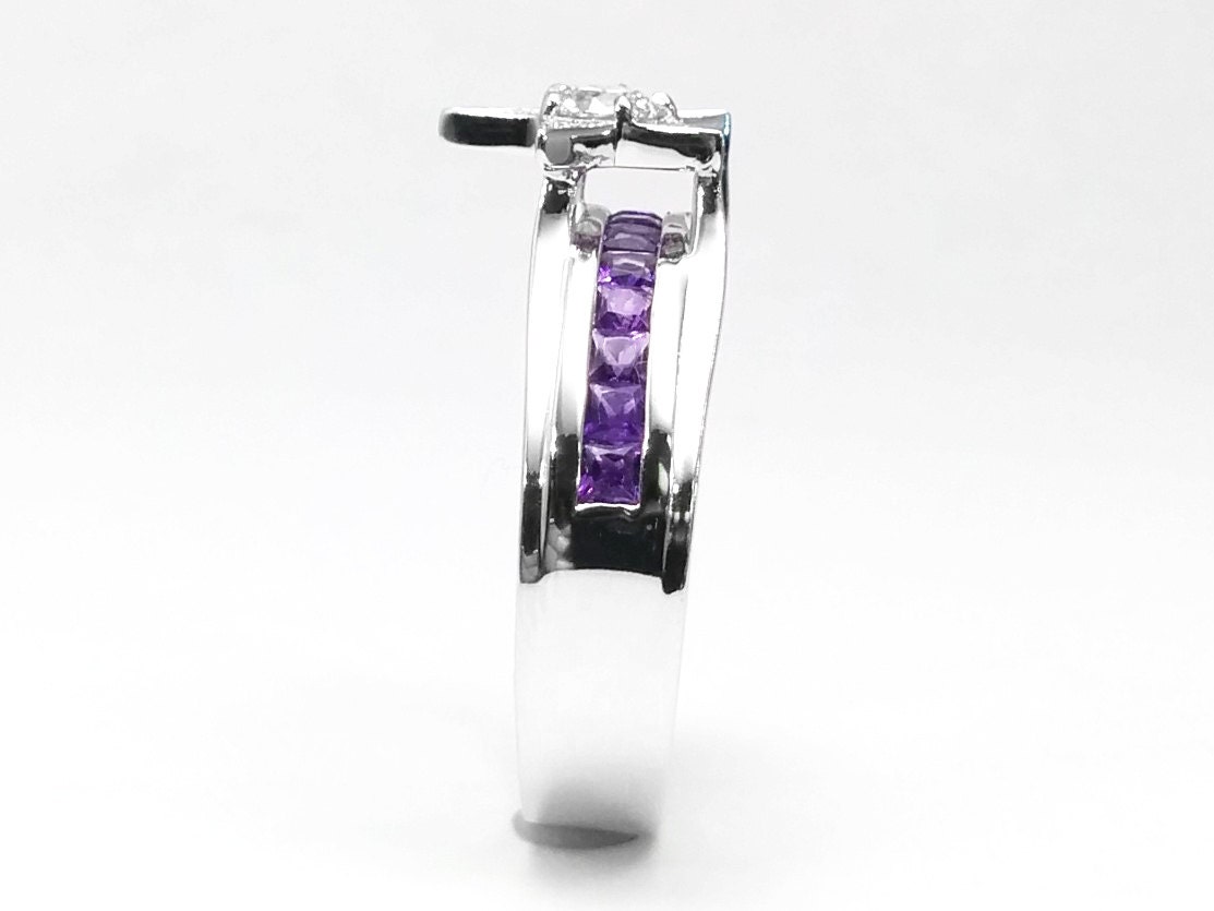 Amethyst & Diamond Star Bridge Engagement Ring in 14K White - Etsy