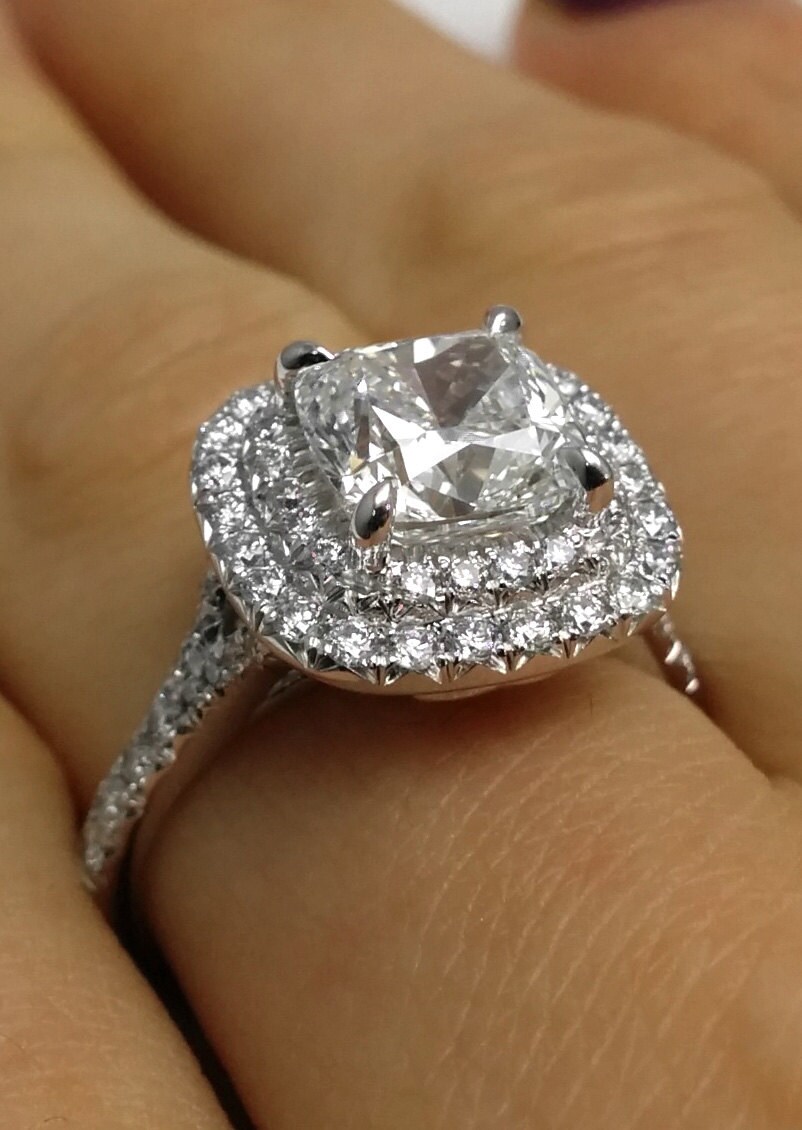 Double Halo Cushion Solest Diamond Split Band Engagement Ring | Etsy