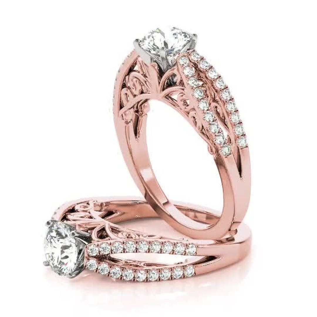 Split Diamond Filigree Engagement Ring in Rose Gold IGI Lab Grown ...