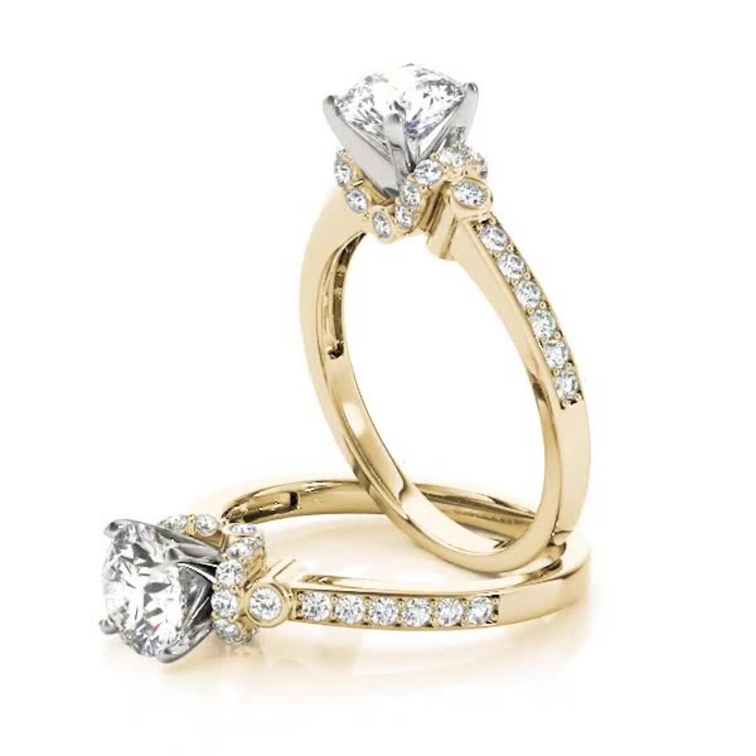 Petite Diamond Collar Engagement Ring 14k Yellow Gold IGI Certified - Etsy