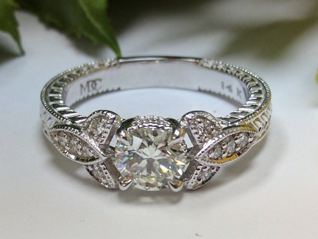 Vintage Trinity Celtic Knot Diamond, Engraved Engagement Ring Lab Grown ...