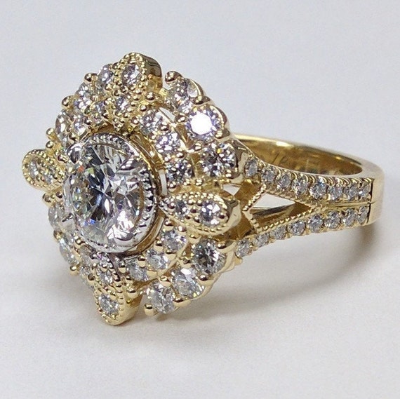 Double Halo Diamond Compass Bague de fiançailles certificat | Etsy