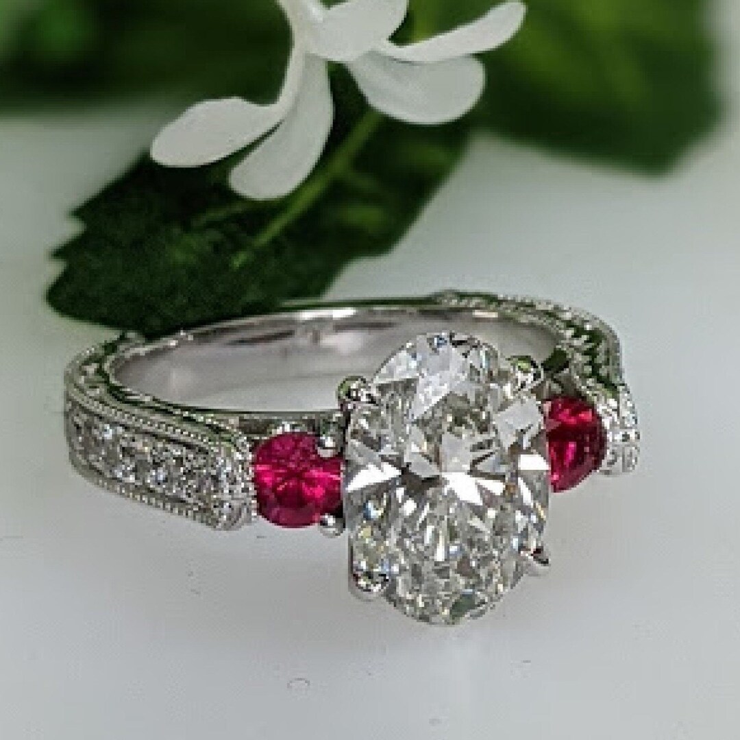 Filigree Oval Diamond Engagement Ring, Cathedral Engraved Band With ...
