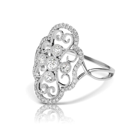 Large Open Art Deco Filigree Diamond Split Band Fashion Ring - Etsy