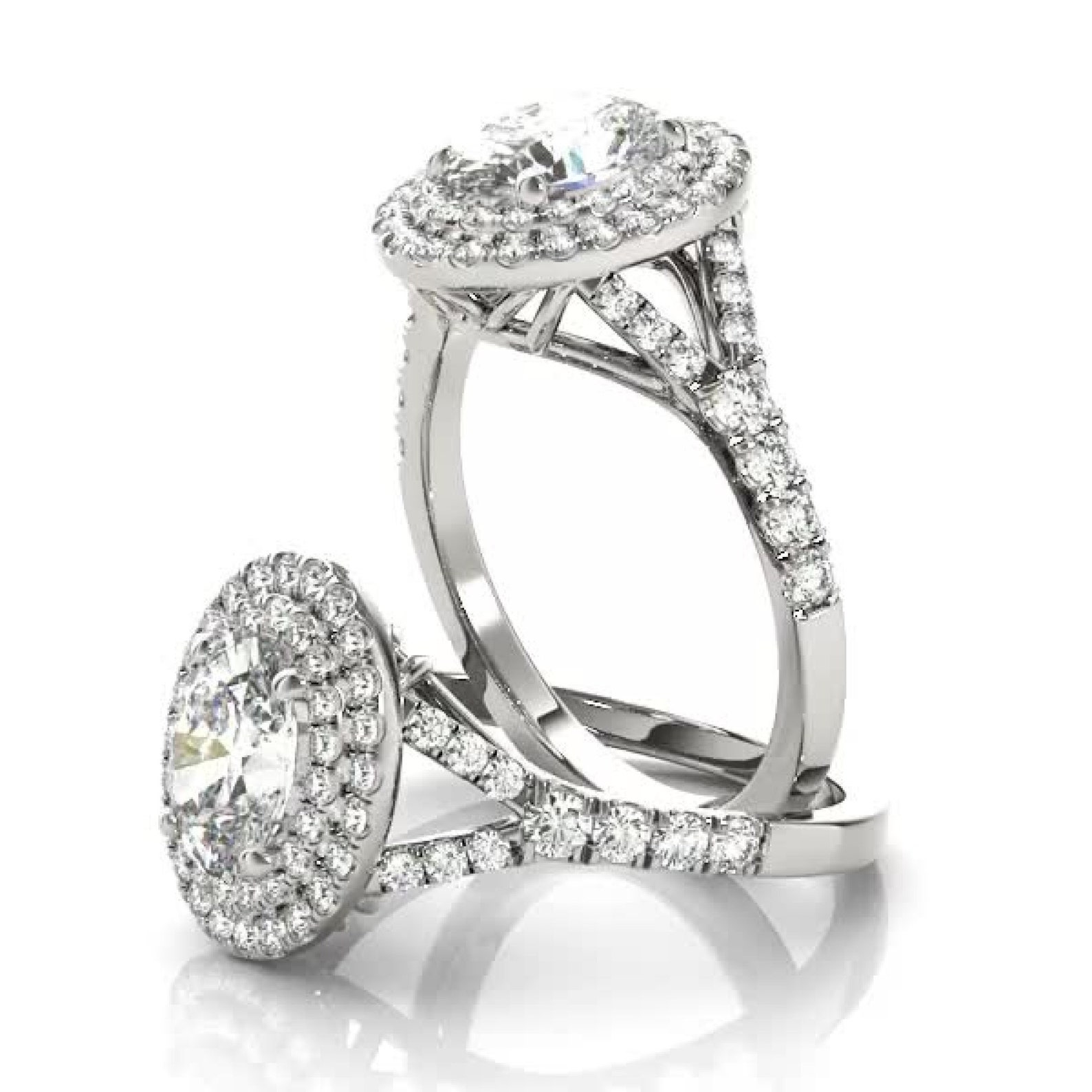 Oval Cut Diamond Double Halo Split Band Engagement Ring IGI - Etsy