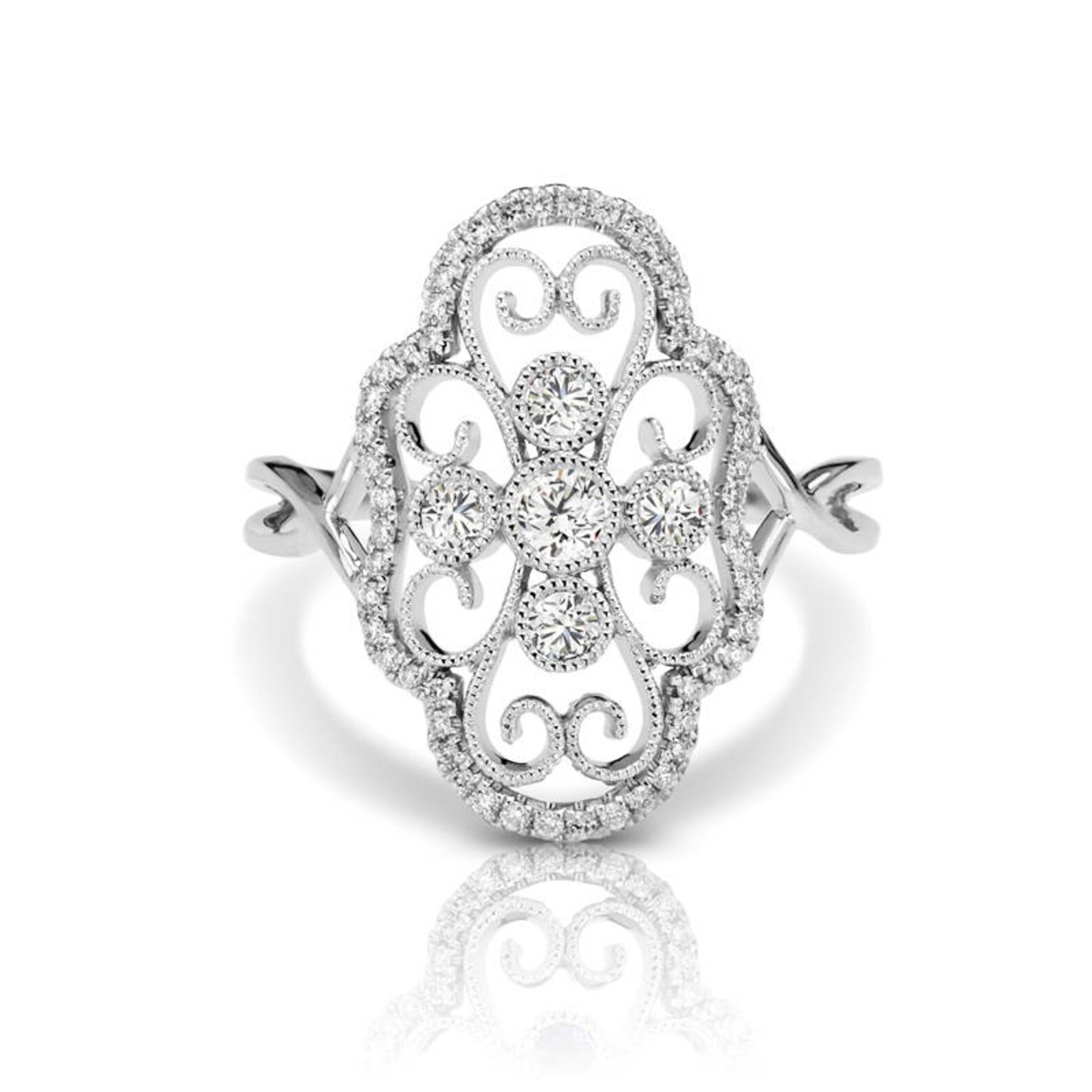 Large Open Art Deco Filigree Diamond Split Band Fashion Ring - Etsy