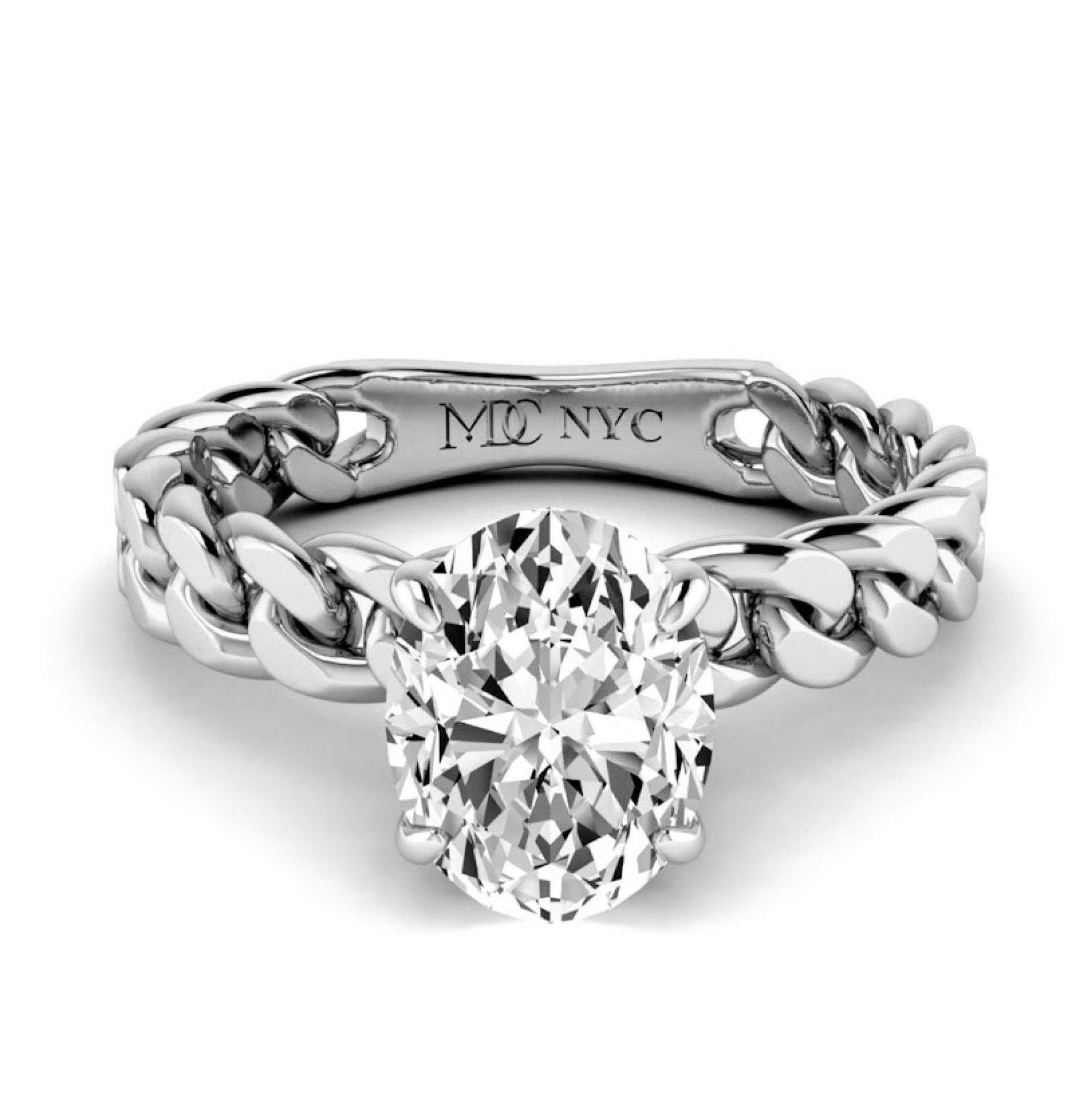 Cuban Links Solitaire Engagement Ring 14K White Gold Lab - Etsy
