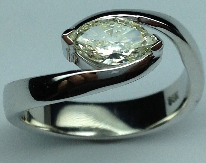 GIA Horizontal Marquise Diamond Solitaire Swirl Engagement Ring - Etsy