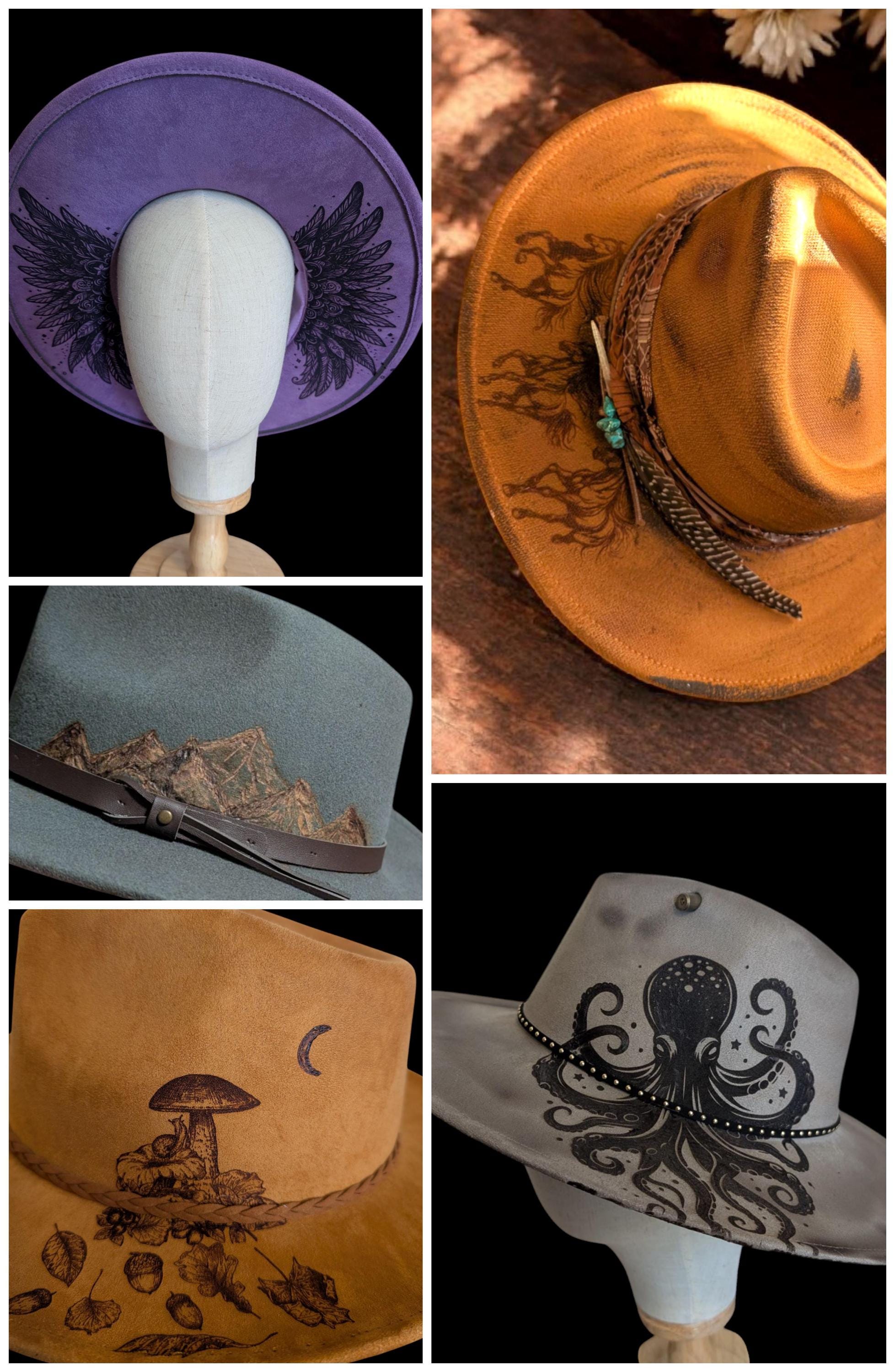Custom Hand Burned Hat , Pyrography Hats , Bohemian Hat, Fashion Hats ...