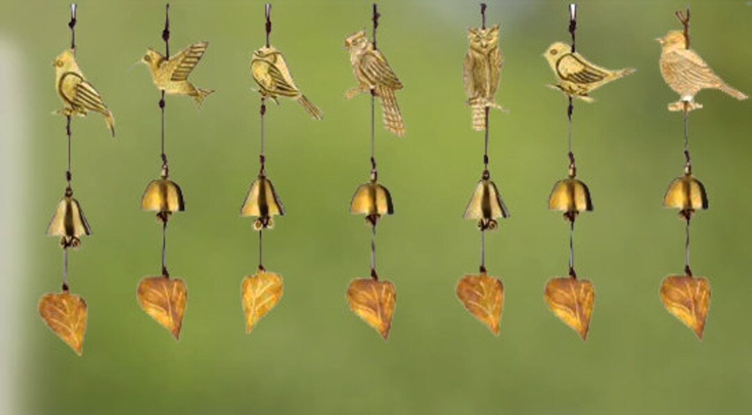 Tibetan Brass Bird Chime: Cardinal, Blue Jay, Wren, Horned Owl ...