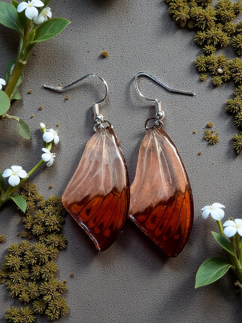 Real Butterfly Wing Earrings/ Fairy Earrings/ Resin Dipped Monarch ...