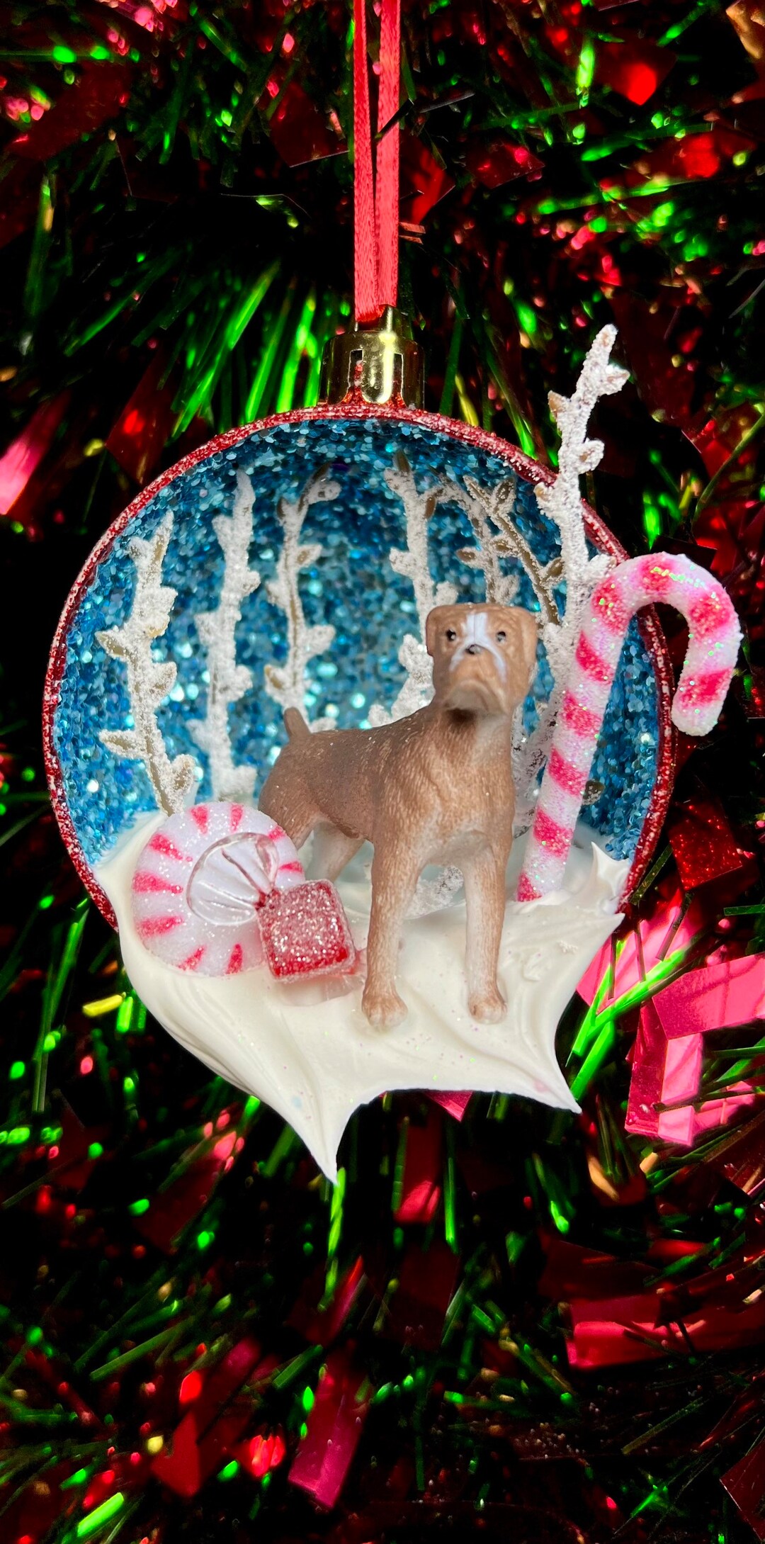 Boxer Christmas Ornament Holiday Diorama Decoration - Etsy
