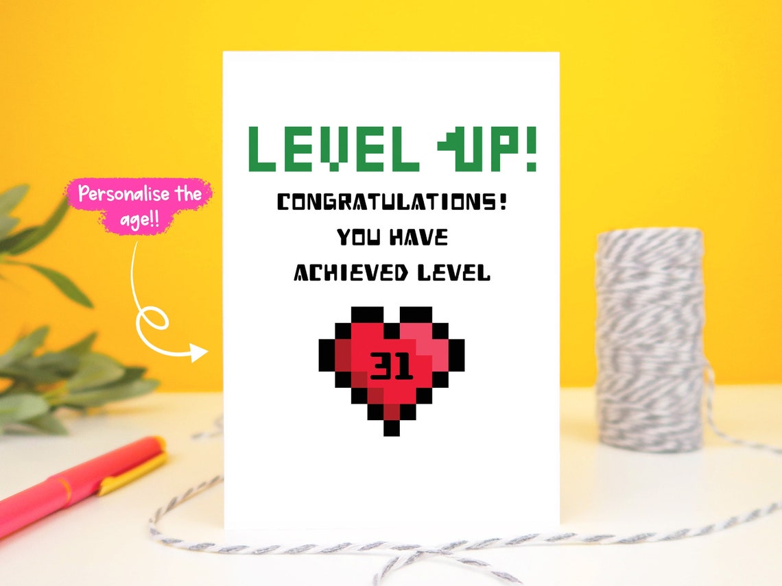 Personalised Level up Birthday Card Level up Retro Gaming - Etsy